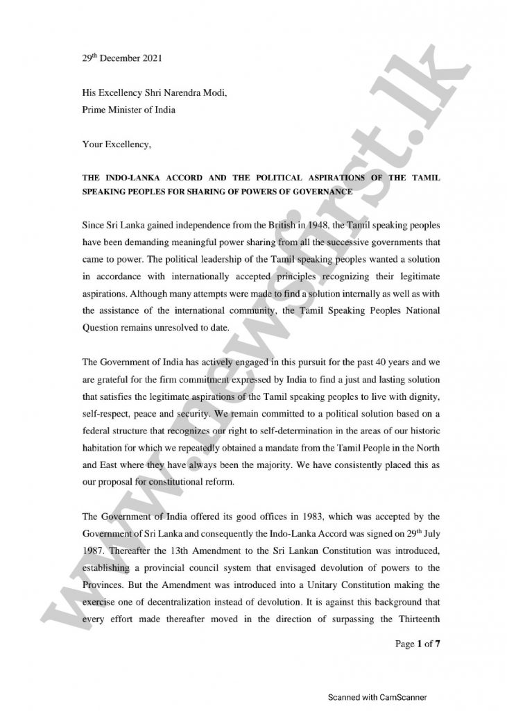 Tamil Political parties write 8-point letter to Modi