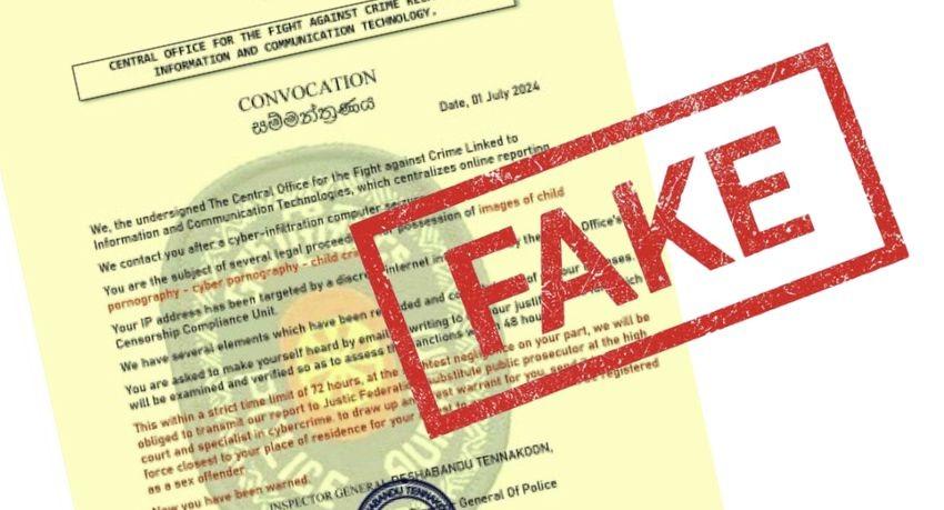 Sri Lanka Police Probing Fake Letter