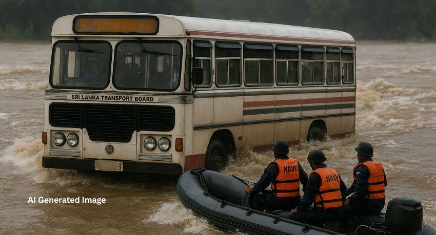 Navy Rescues 60 Passengers from Flood-Trapped Bus in Rajanganaya