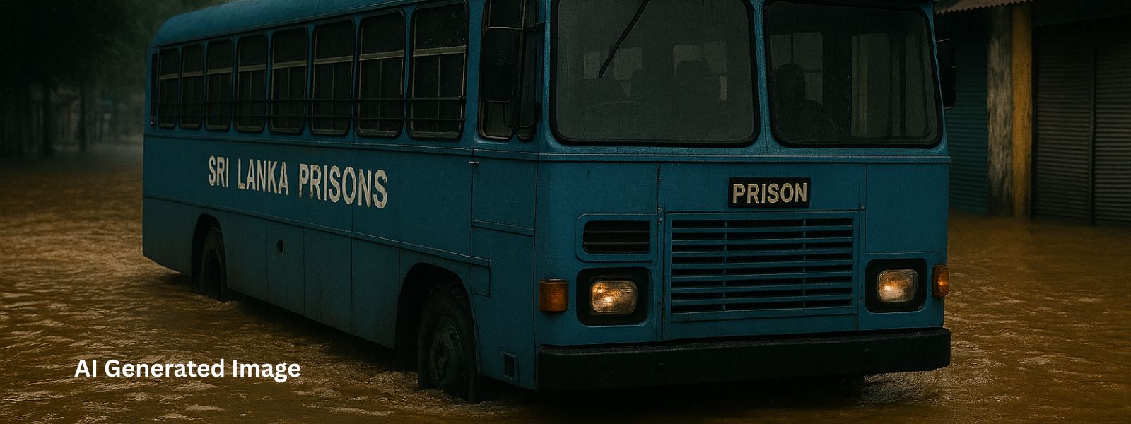 Prison Bus Trapped in Floodwaters at Dehiattakandiya
