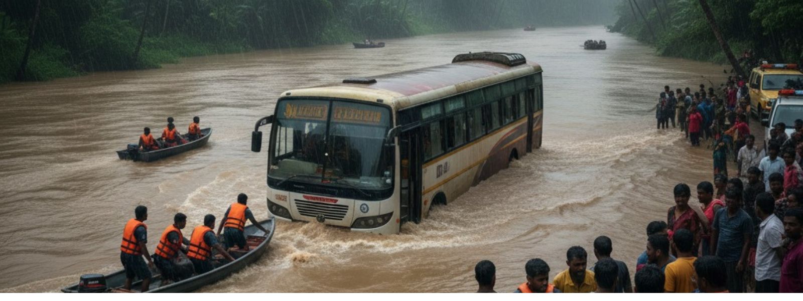 20 Passengers Rescued From Bus Stranded In Flood at Rajanganaya